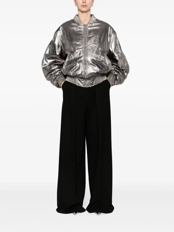 Attico Anja Metallic Leather Bomber Jacket - Silver
