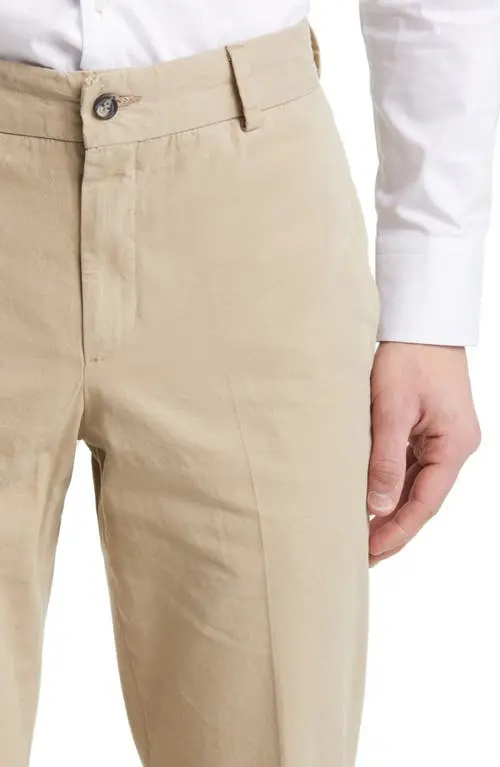 Berle Trim Fit Cotton Poplin Dress Pants - Khaki