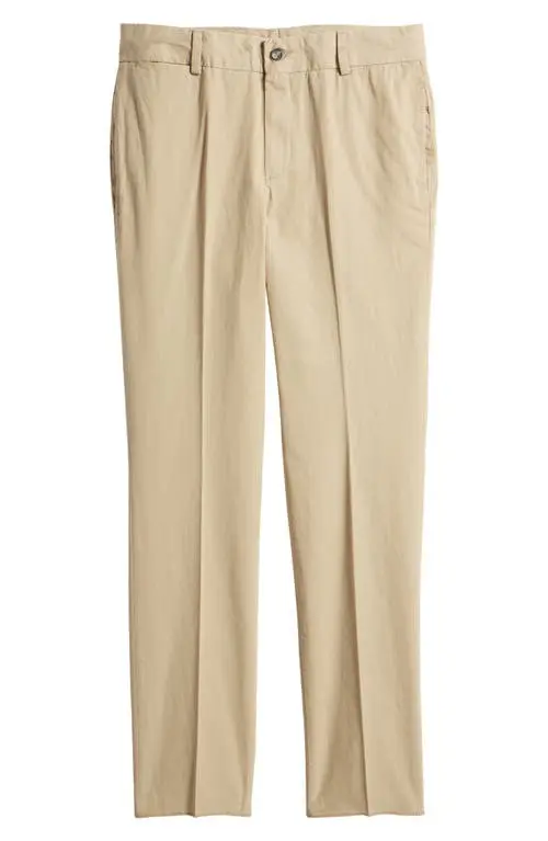 Berle Trim Fit Cotton Poplin Dress Pants - Khaki