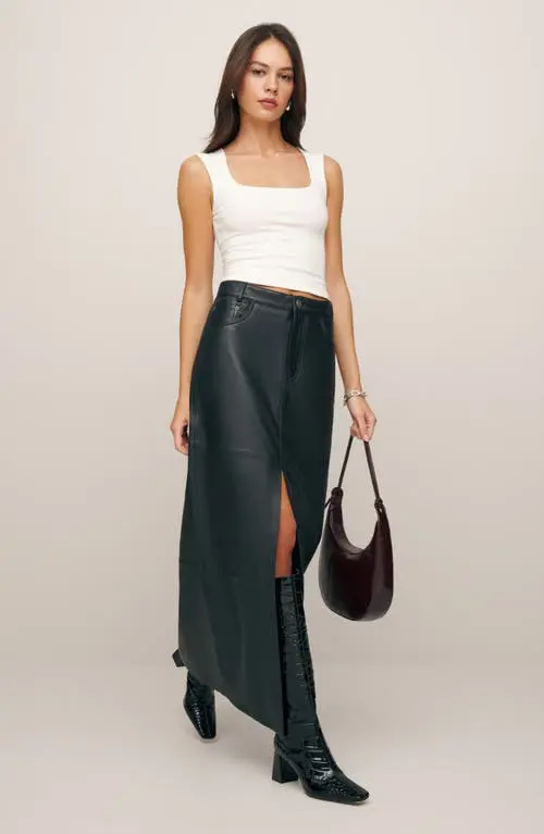 REFORMATION Veda Tazz Leather Midi Skirt
