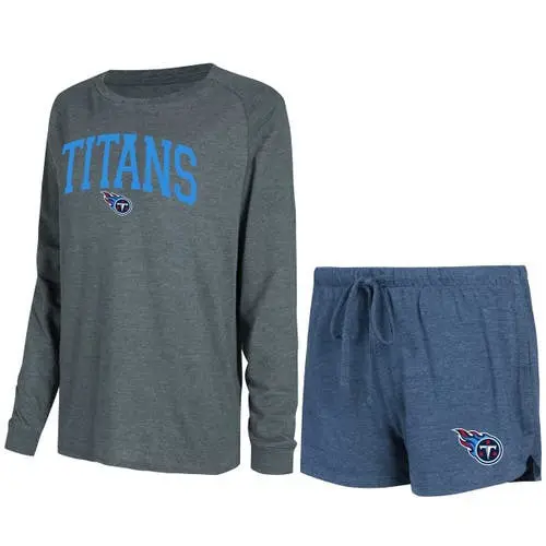 CONCEPTS SPORT Charcoal Tennessee Titans Raglan Long Sleeve T-shirt & Shorts Lounge Set - Navy