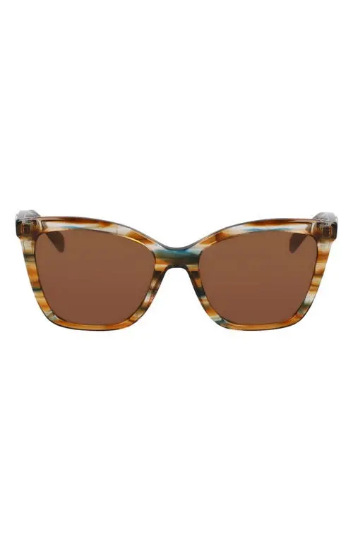 Longchamp Le Pliage 54mm Gradient Cat Eye Sunglasses - Striped Brown/ Petrol