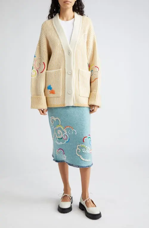 YANYAN Cloud Embroidered Wool Blend Skirt