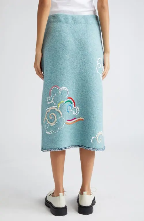 YANYAN Cloud Embroidered Wool Blend Skirt