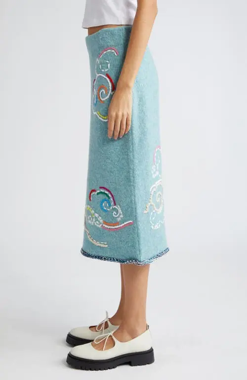 YANYAN Cloud Embroidered Wool Blend Skirt