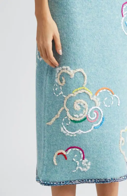 YANYAN Cloud Embroidered Wool Blend Skirt