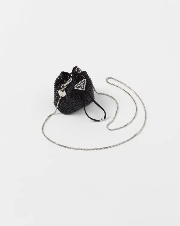 Prada Satin Mini-pouch With Crystals - Black