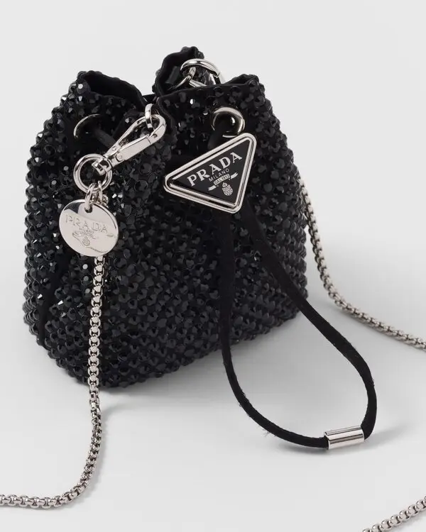 Prada Satin Mini-Pouch With Crystals In Black Editorialist