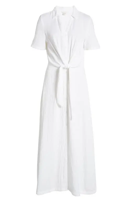 Caslon Vacation Tie Front Gauze Shirt Dress In White - 60% Off |  Editorialist