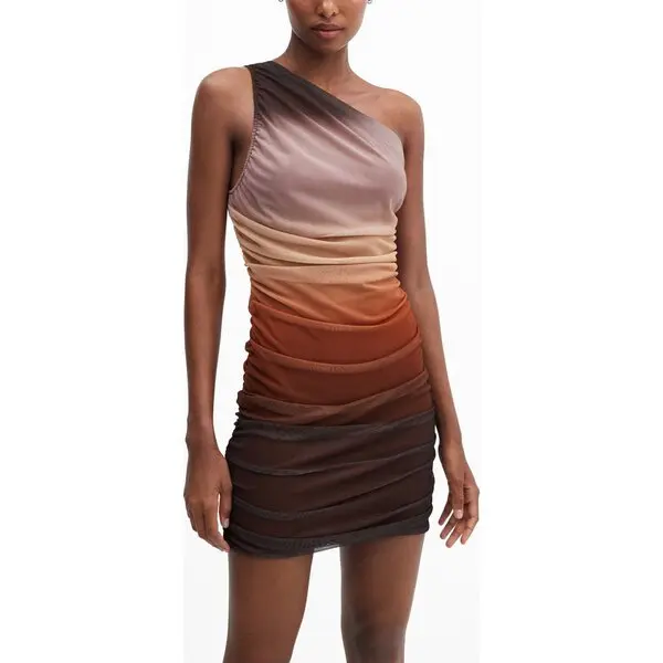 Mango Gradient One-shoulder Ruched Body-con Dress