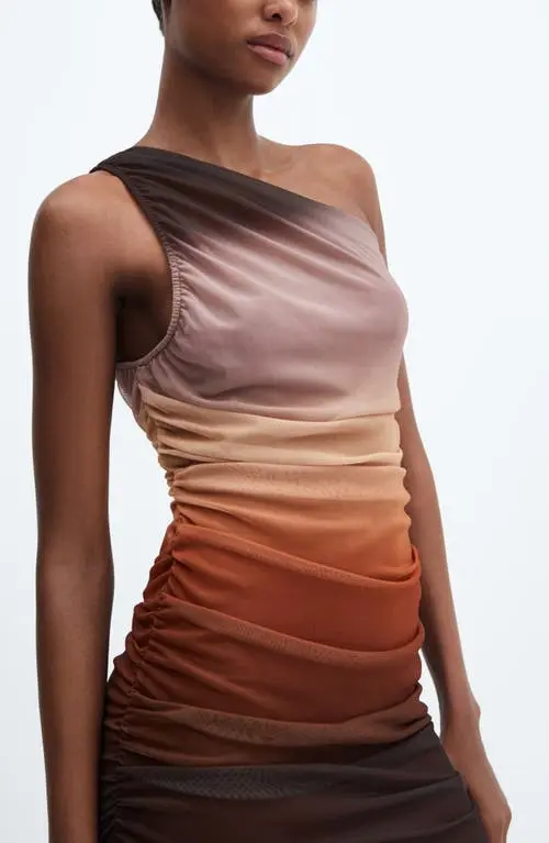 Mango Gradient One-shoulder Ruched Body-con Dress