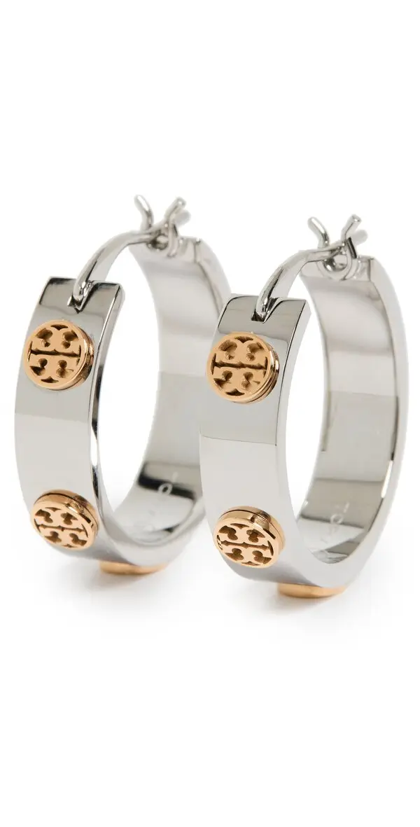 Tory Burch Thin Icon Hoop Earrings - Tory Silver/tory Gold