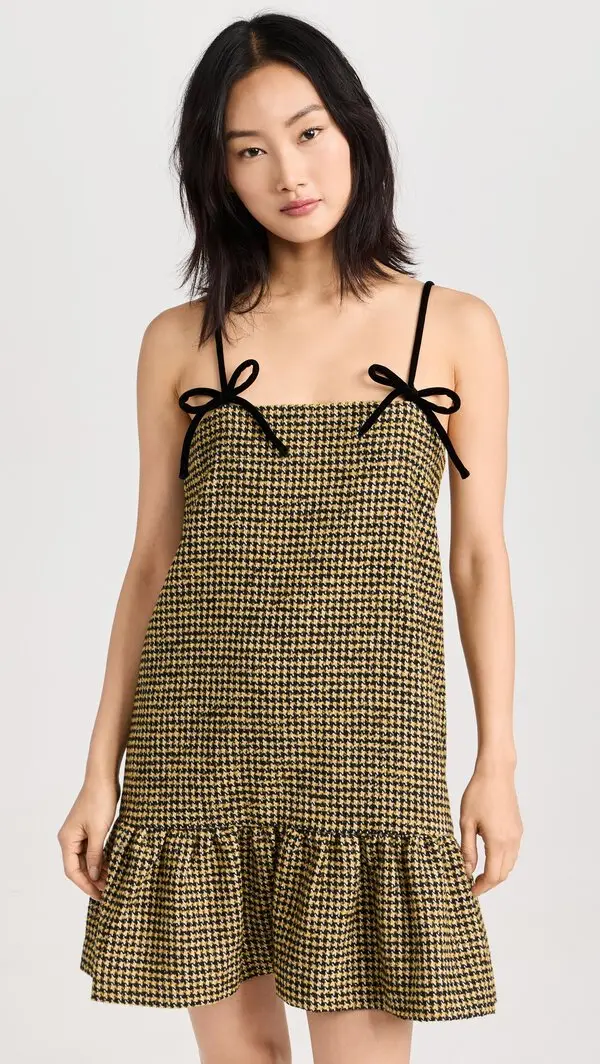 Ganni Woollen Check Mini Dress In Blazing Yellow - 40% Off | Editorialist