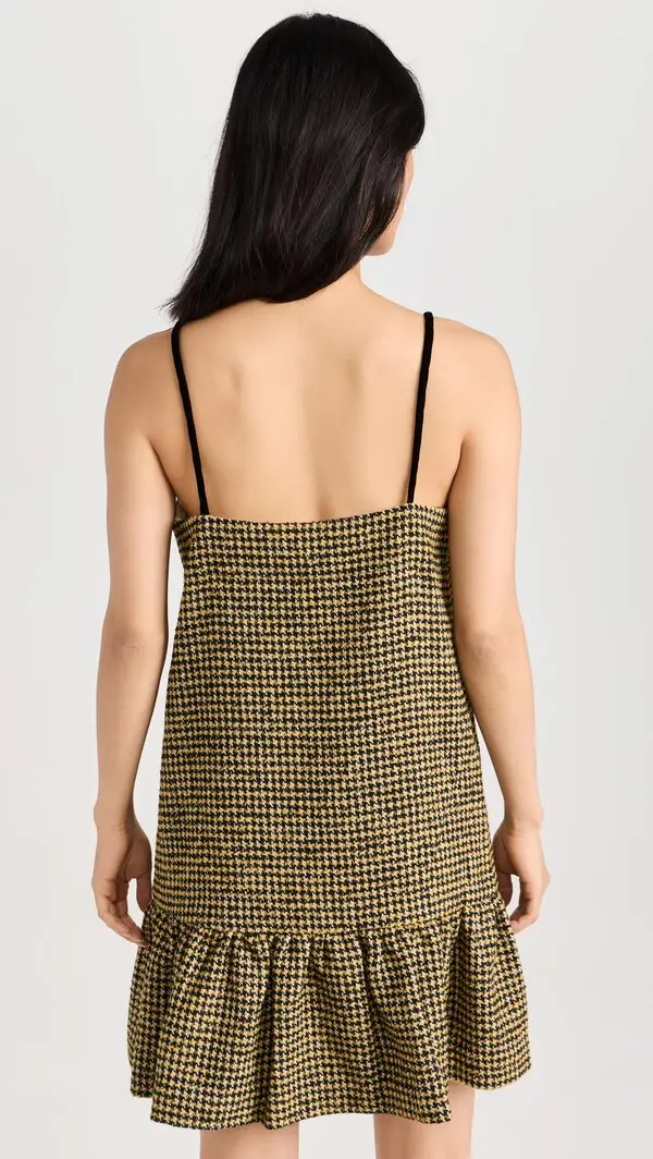 Ganni Woollen Check Mini Dress In Blazing Yellow - 40% Off | Editorialist