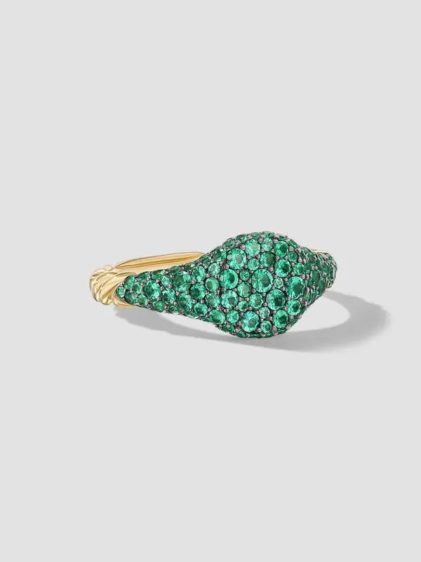 David Yurman Petite Pavé Pinky Ring In 18k Yellow Gold - Emerald