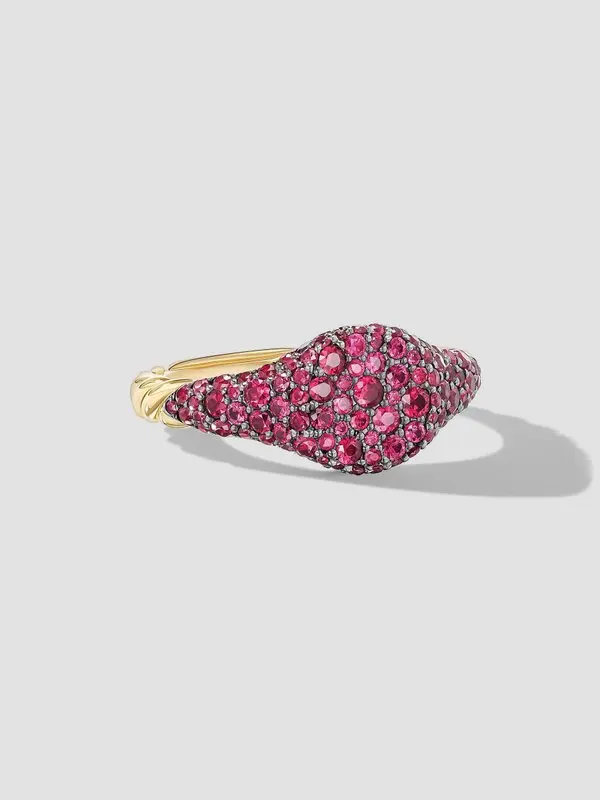 David Yurman Petite Pavé Pinky Ring In 18k Yellow Gold - Red Ruby