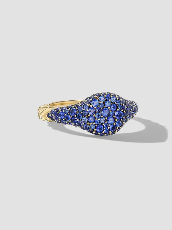 David Yurman Petite Pavé Pinky Ring In 18k Yellow Gold - Sapphire