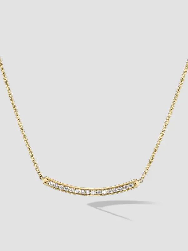 David Yurman Petite Pavé Bar Necklace In 18k Yellow Gold - Diamond