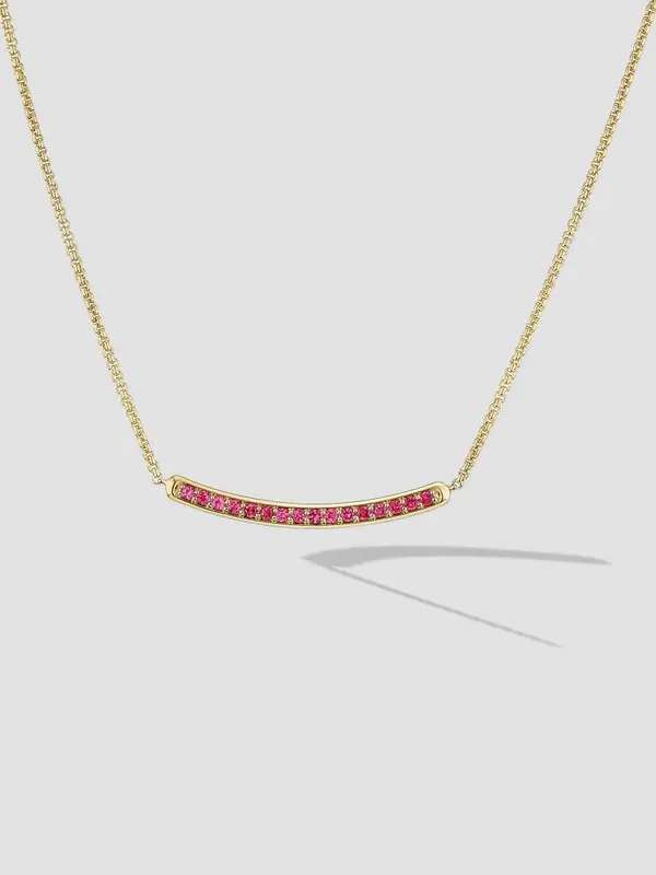David Yurman Petite Pavé Bar Necklace In 18k Yellow Gold - Ruby