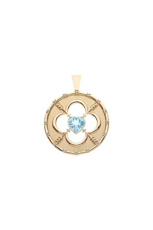 JANE WIN Love 14k Gold Pendant With Sky Topaz - Blue