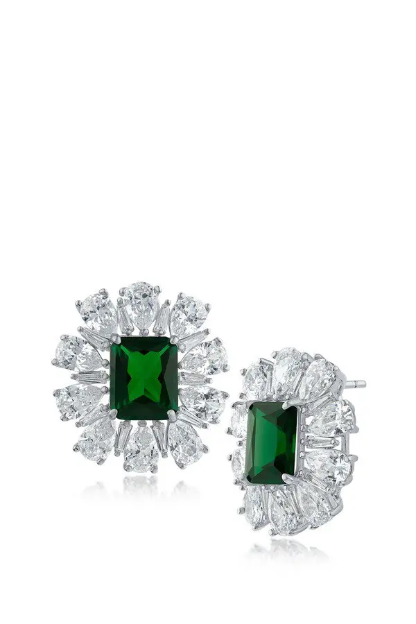 KENNETH JAY LANE Emerald Cubic Zirconia Button Earrings - Natural
