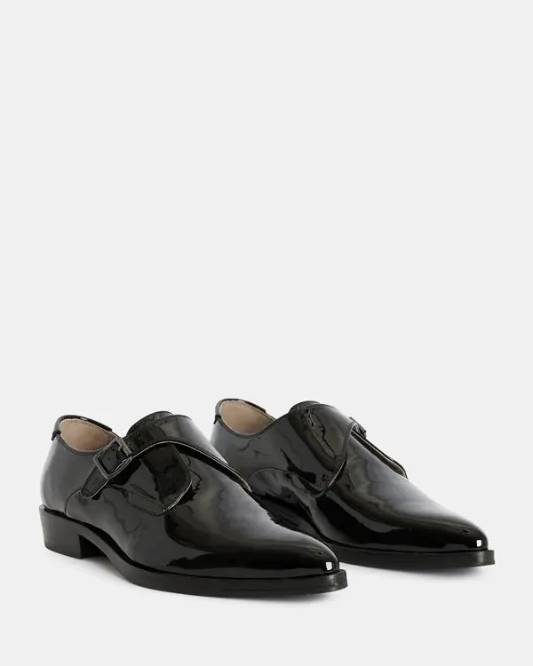 AllSaints Keith Monk Men\'s Shoes Patent Leather Roller Buckle Black Size 8 NEW Allsaints Keith Patent Leather Monk Shoes In Black - 70% Off  main image 2
