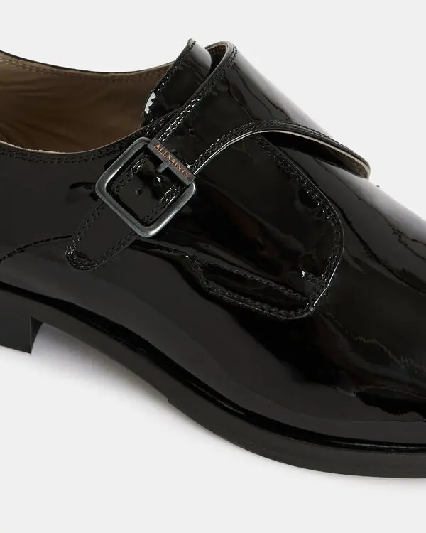 Allsaints Keith Patent Leather Monk Shoes In Black - 70% Off 