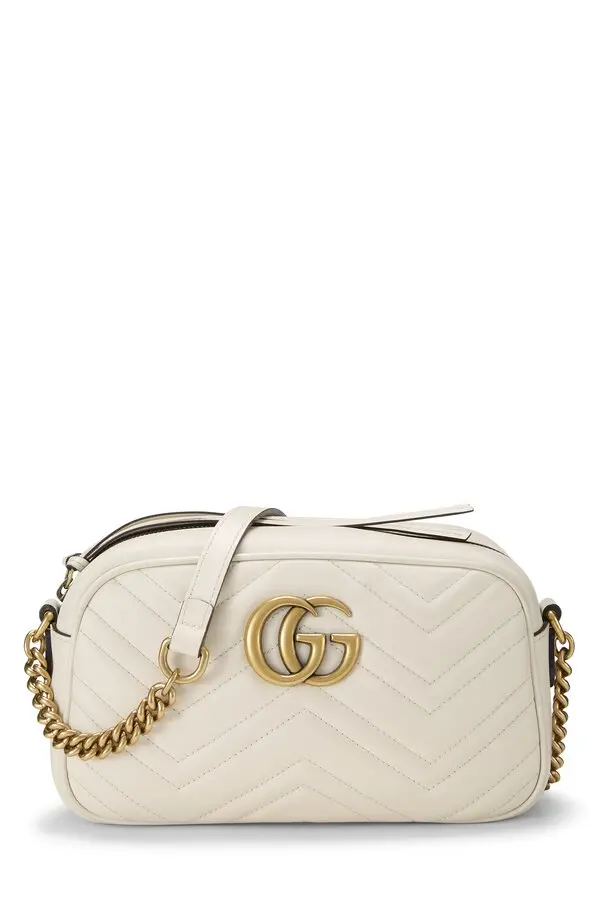 Gucci Leather Gg Marmont Shoulder Bag - White