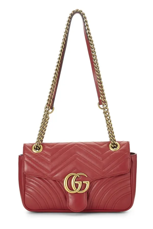 Gucci Leather Gg Marmont Shoulder Bag - Red