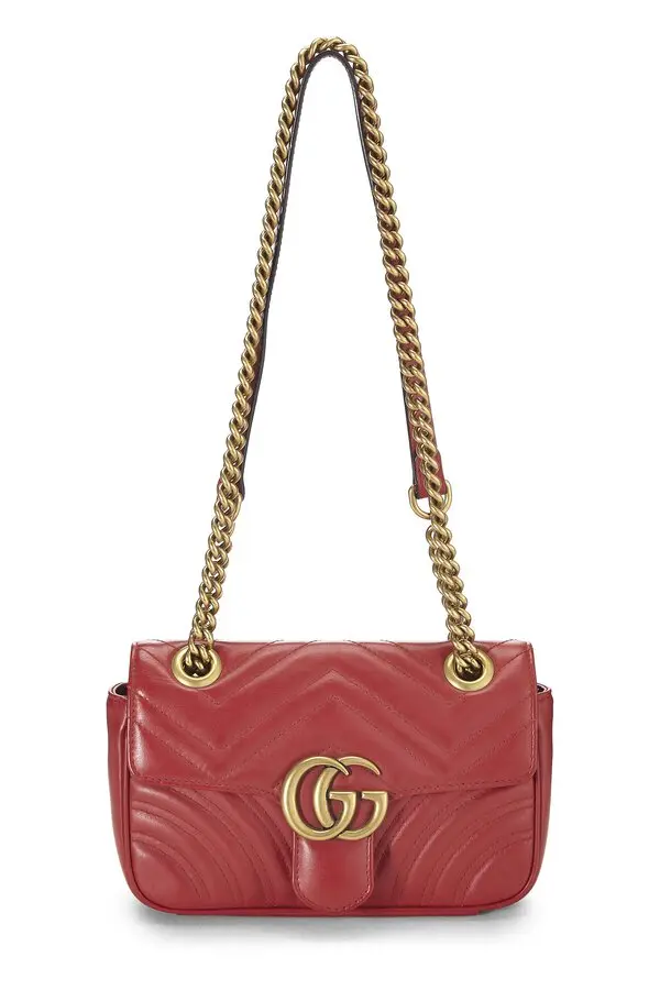 Gucci Leather Gg Marmont Shoulder Bag - Red