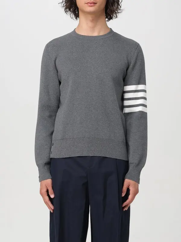 Thom Browne Four Bar Stripe Crewneck Pullover - Grey