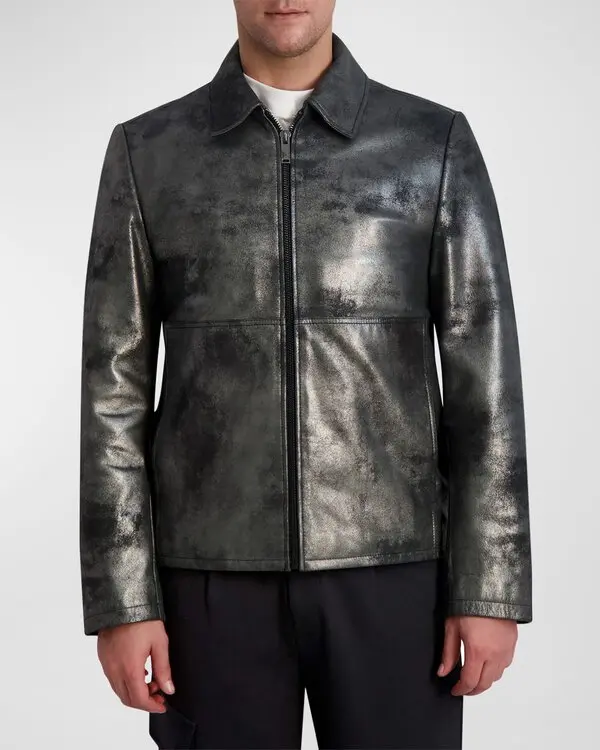 Karl Lagerfeld Metallic Leather Bomber Jacket Black/graphite