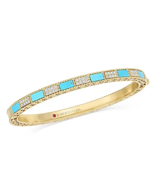 Roberto Coin 18k Gold, Diamond And Turquoise Bangle - Blue/gold