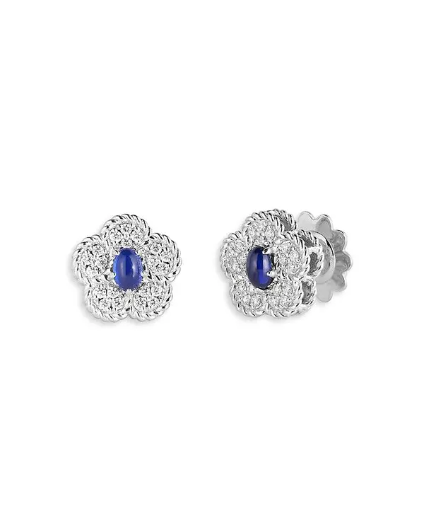 Roberto Coin 18k White Gold Sapphire And Diamond Flower Stud Earrings - Blue/white