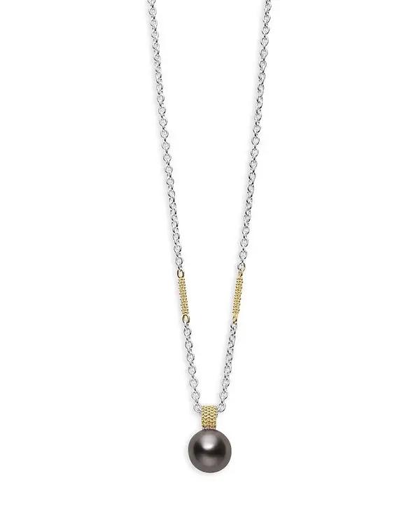 Lagos 18k Yellow Gold And Sterling Silver Luna Pearl Pendant Necklace - Black/silver