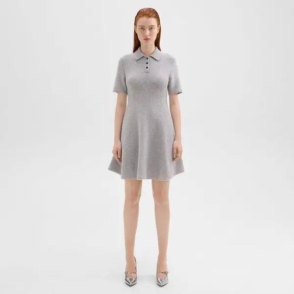 Theory Babydoll Polo Dress In Felted Wool-Cashmere In Light Heather Grey -  40% Off | Editorialist