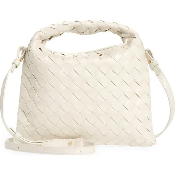 Bottega Veneta Mini Hop Intrecciato Leather Hobo Bag - White/brass/white