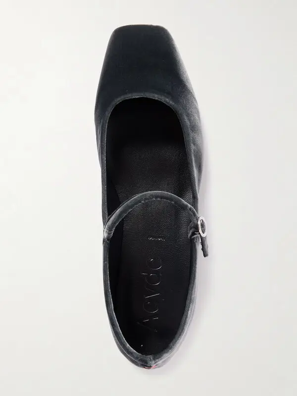 AeydĒ Uma Velvet Mary Jane Ballet Flats - Gray