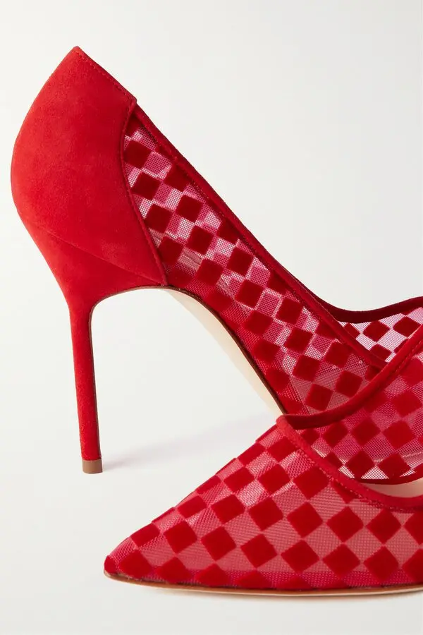 Manolo Blahnik Bbla 105 Suede And Flocked Mesh Pumps