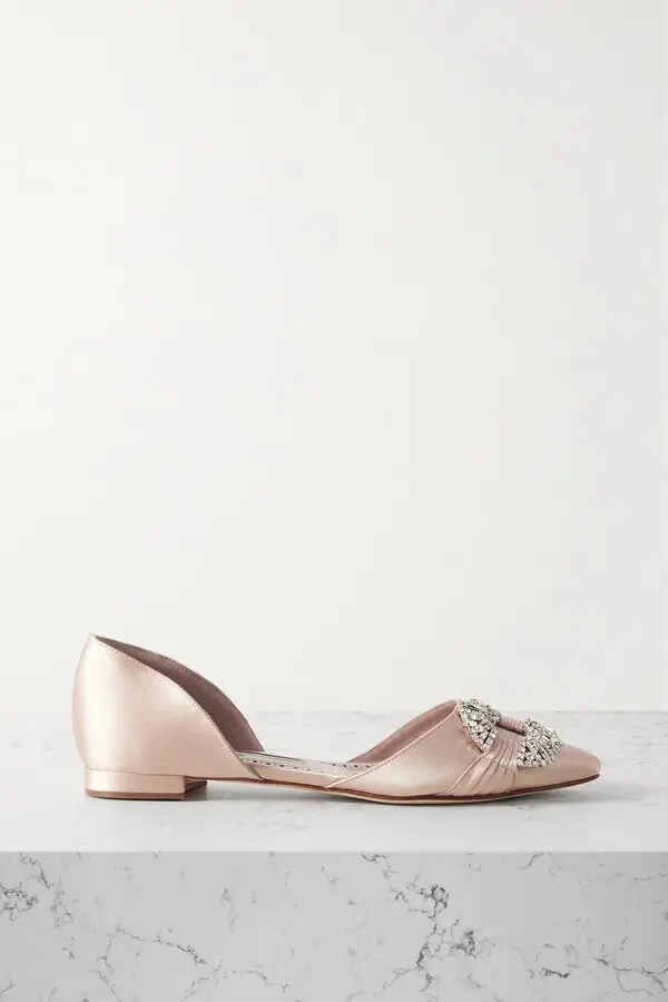 Manolo Blahnik Luanda Crystal-embellished Flats - Neutrals