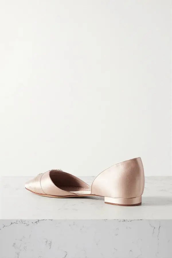 Manolo Blahnik Luanda Crystal-embellished Flats - Neutrals