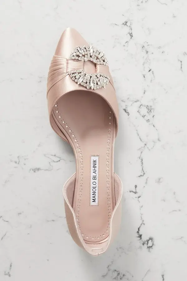Manolo Blahnik Luanda Crystal-embellished Flats - Neutrals