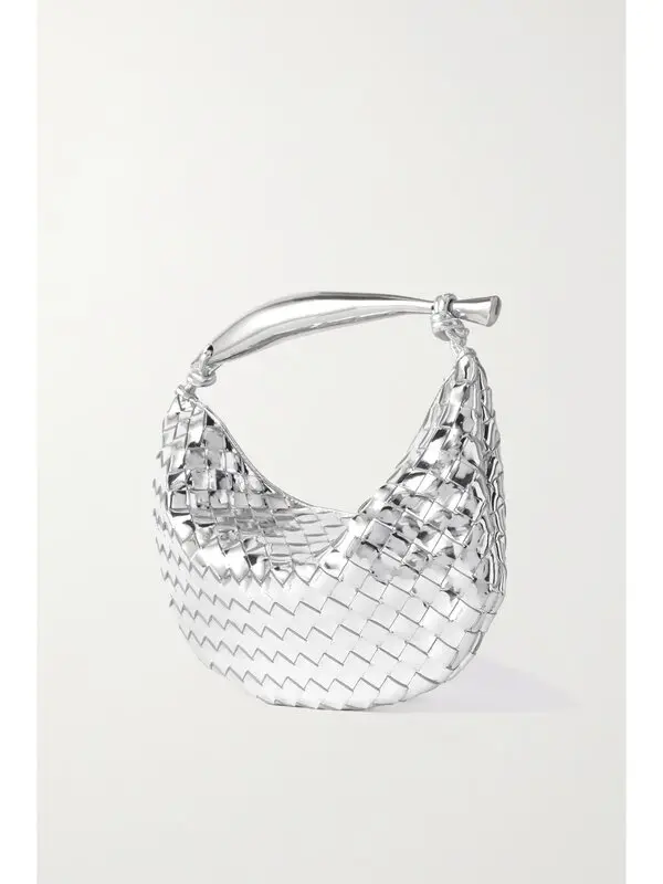 Bottega Veneta Sardine Small Intrecciato Metallic Leather Shoulder Bag - Silver