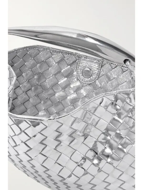 Bottega Veneta Sardine Small Intrecciato Metallic Leather Shoulder Bag - Silver