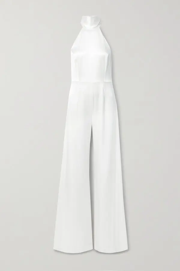 Galvan Sienna Satin Halterneck Jumpsuit - White