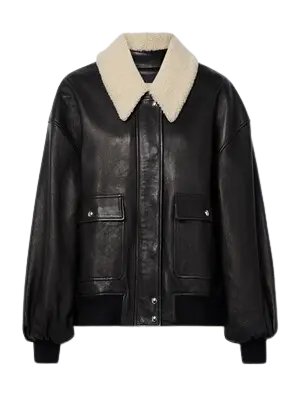 Khaite Shellar Shearling-trimmed Leather Bomber Jacket - Black