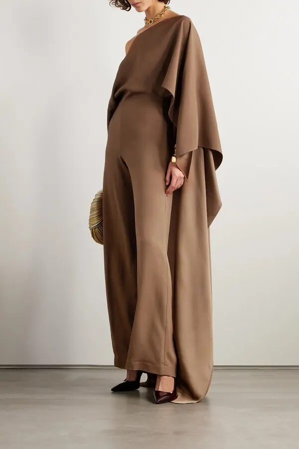 TALLER MARMO Jerry Cape-effect One-shoulder Jumpsuit - Brown
