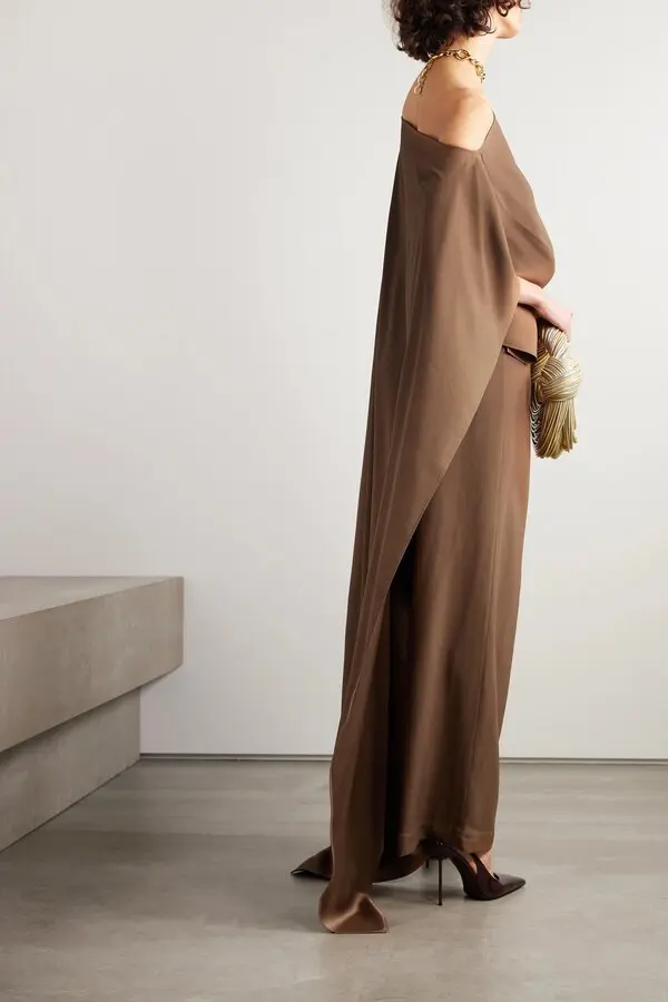 TALLER MARMO Jerry Cape-effect One-shoulder Jumpsuit - Brown