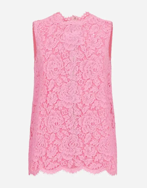 Dolce & Gabbana Branded Floral Cordonetto Lace Top
