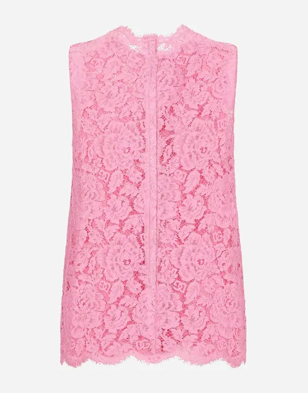 Dolce & Gabbana Branded Floral Cordonetto Lace Top